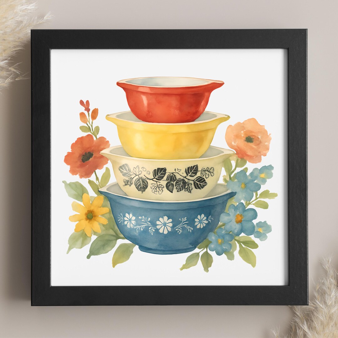 Vintage Pyrex Bowl Stack PNG Clipart, Retro Pyrex Pattern Gooseberry ...