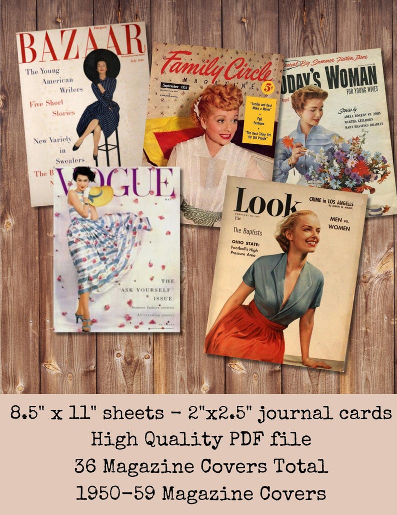 1950s Magazine Covers Junk Journal Cards, Ephemera, Fashion, Home, Teen ...