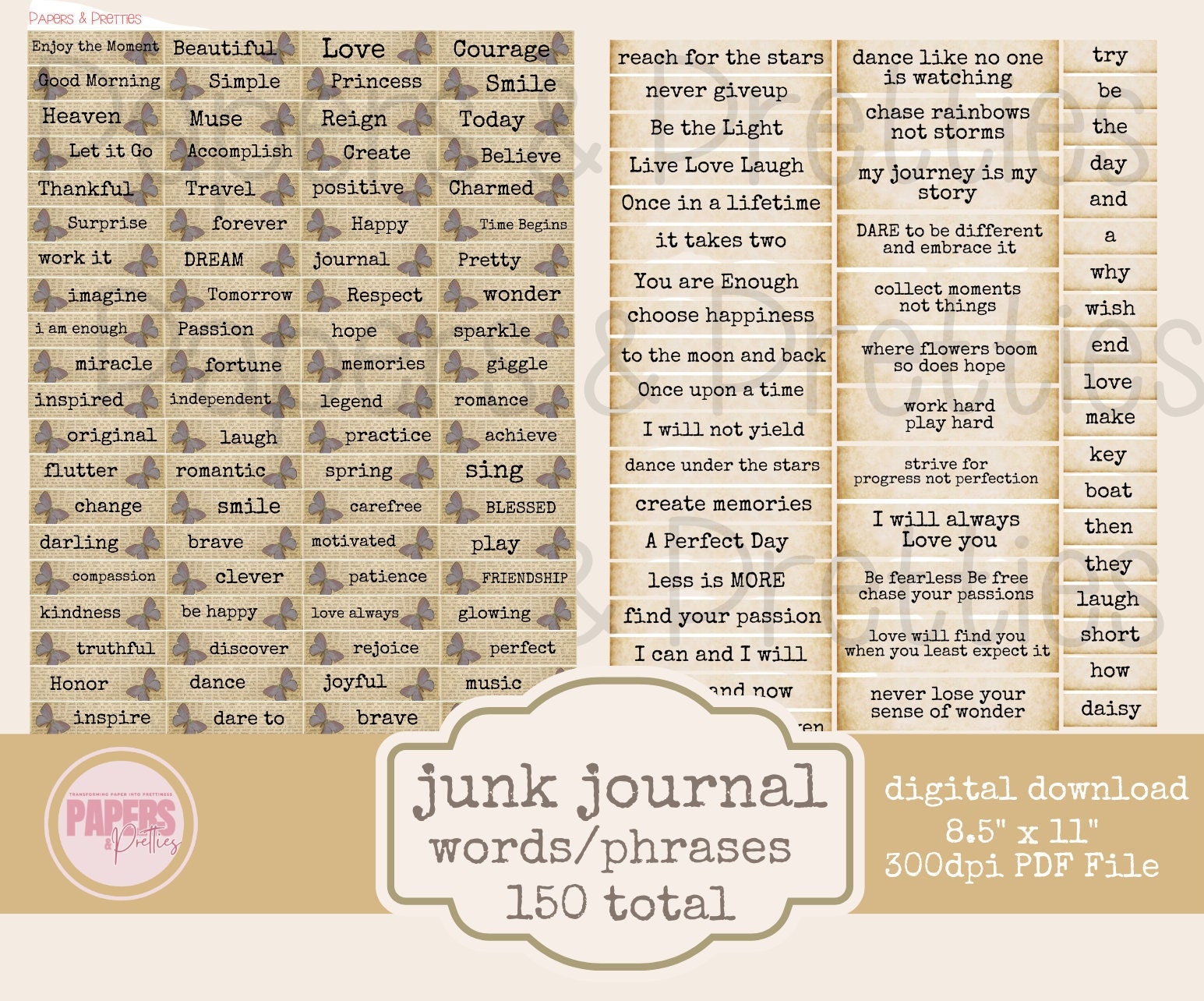 Junk Journal Printable Words Phrases Fussy Cut Download Embellishment ...