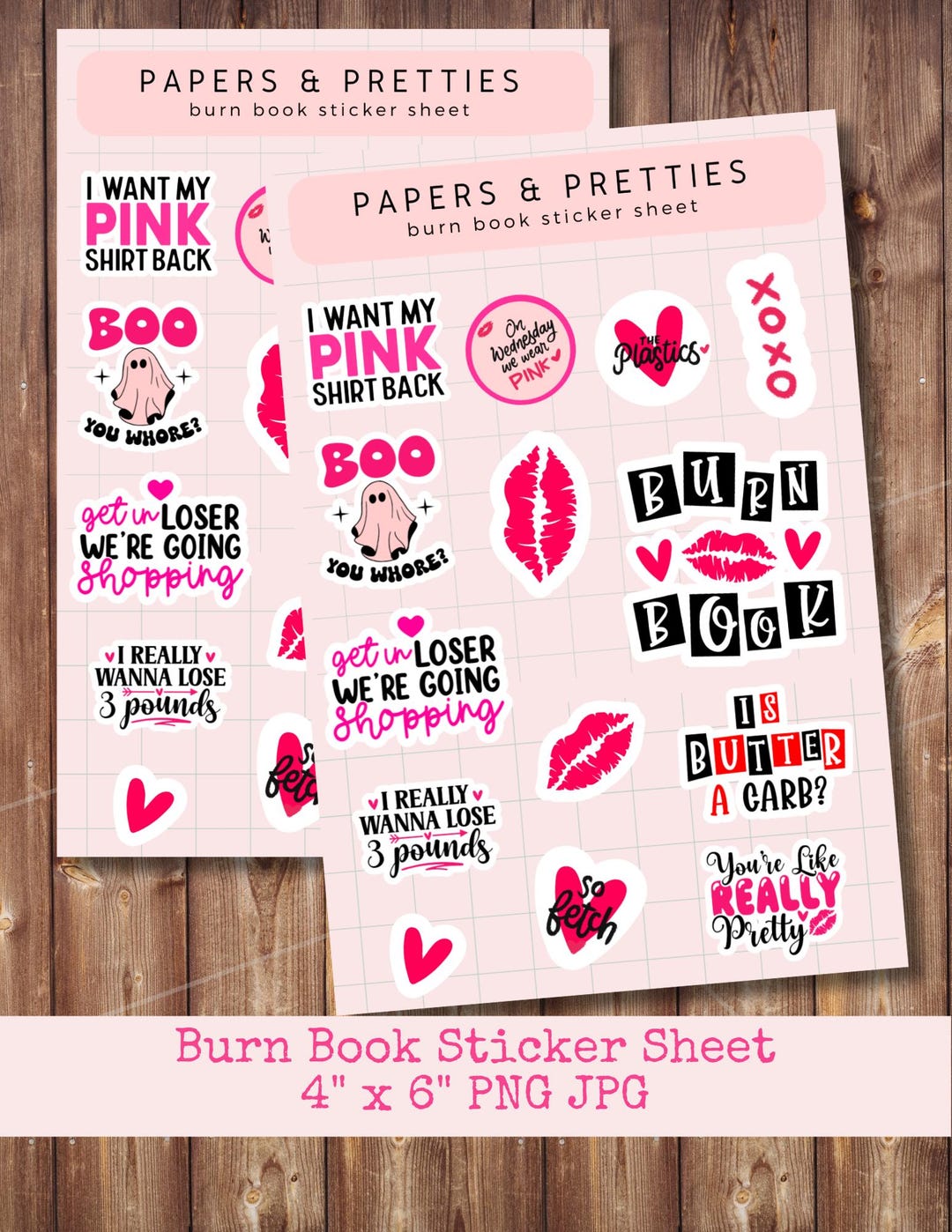 Burn Book Sticker Sheet, Mean Girls Inspired, Pink Stickers, Junk ...