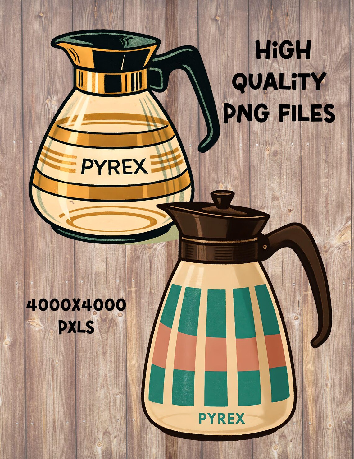 Vintage Pyrex Coffee Carafe Clipart Bundle - 10 Designs PNG - Pyrex ...