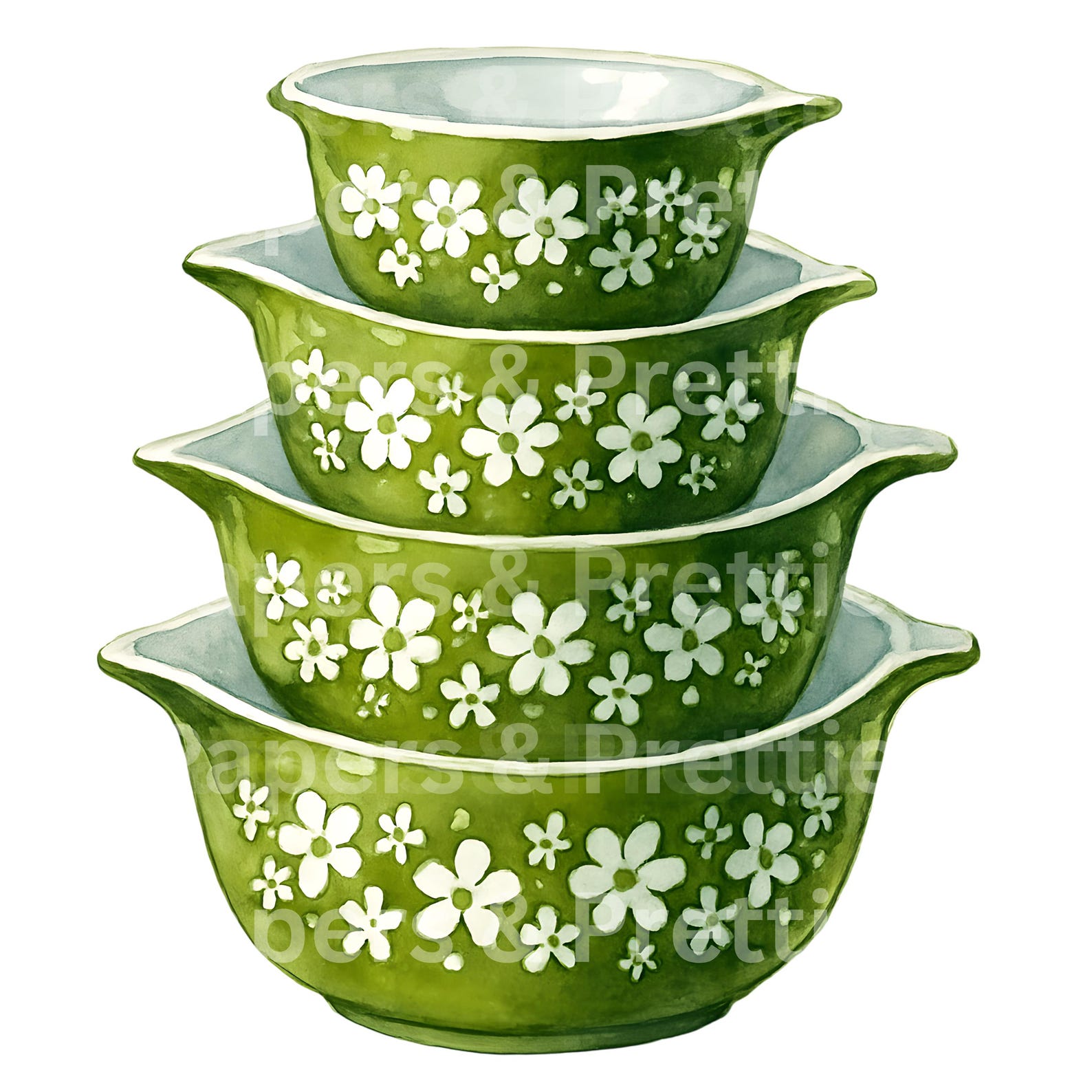 Vintage Pyrex Bowl Stacks PNG Clip Art Bundle. Gooseberry, Butterprint ...