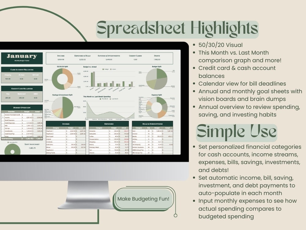 Annual Budget & Goal Tracker for Debit/ Cash Users, Google Sheets ...
