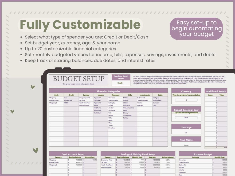 2026 Purple Budget & Goal Tracker: Credit Card and Debit/cash User ...