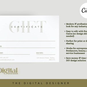Elegant Digital Gift Card Template | Editable Canva Design | Printable ...