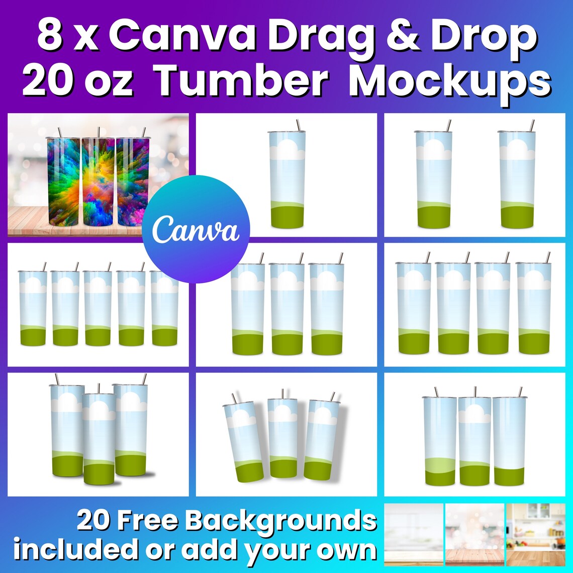 STARTER KIT Canva Drag and Drop 20oz Tumbler Mockup + Video Animated ...
