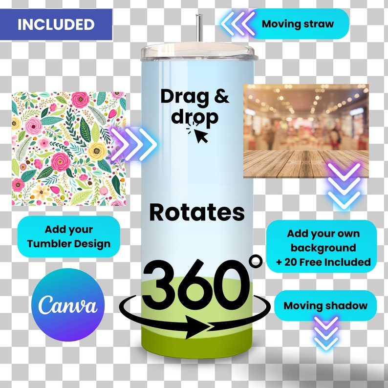 Canva Tumbler Drag and Drop Mockup Bundle Rotating Tumbler Mockup Add ...