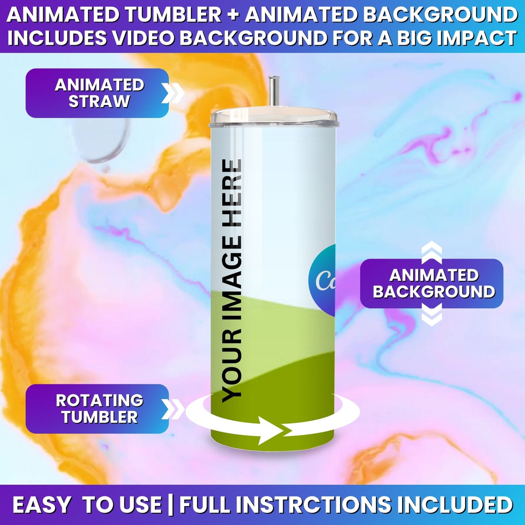 Liquid Animated Canva Tumbler Drag and Drop Mockup Rotating Tumbler ...