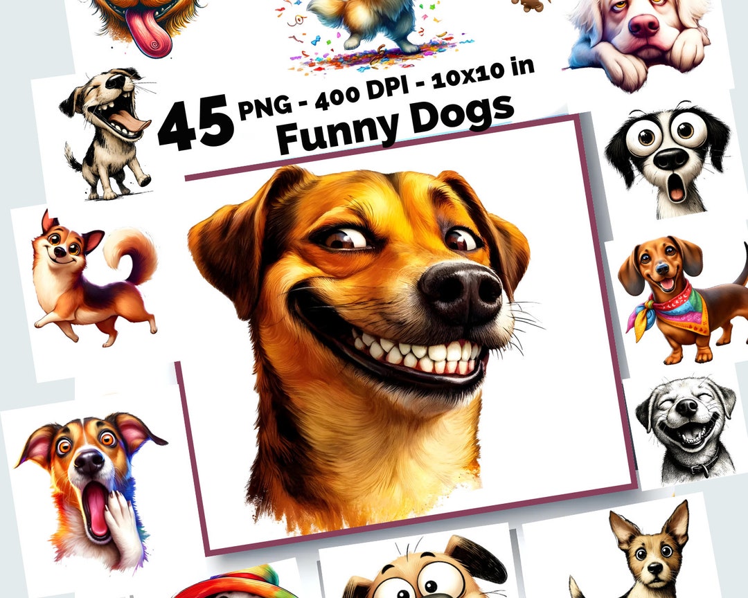 Funny Dog Images Pack of 45 PNG - High Resolution 400 DPI, 10x10 Inches ...