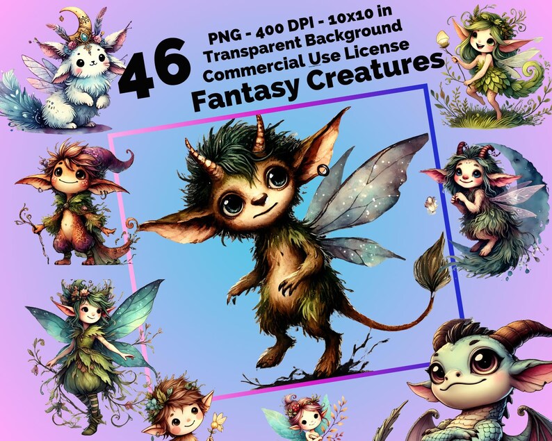 Fantasy Creatures PNG Clipart Pack | 46 Magical Fairy & Forest ...