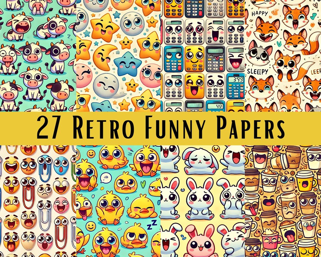 Retro Funny Digital Papers Cute Vintage Patterns for Scrapbooking, Card ...