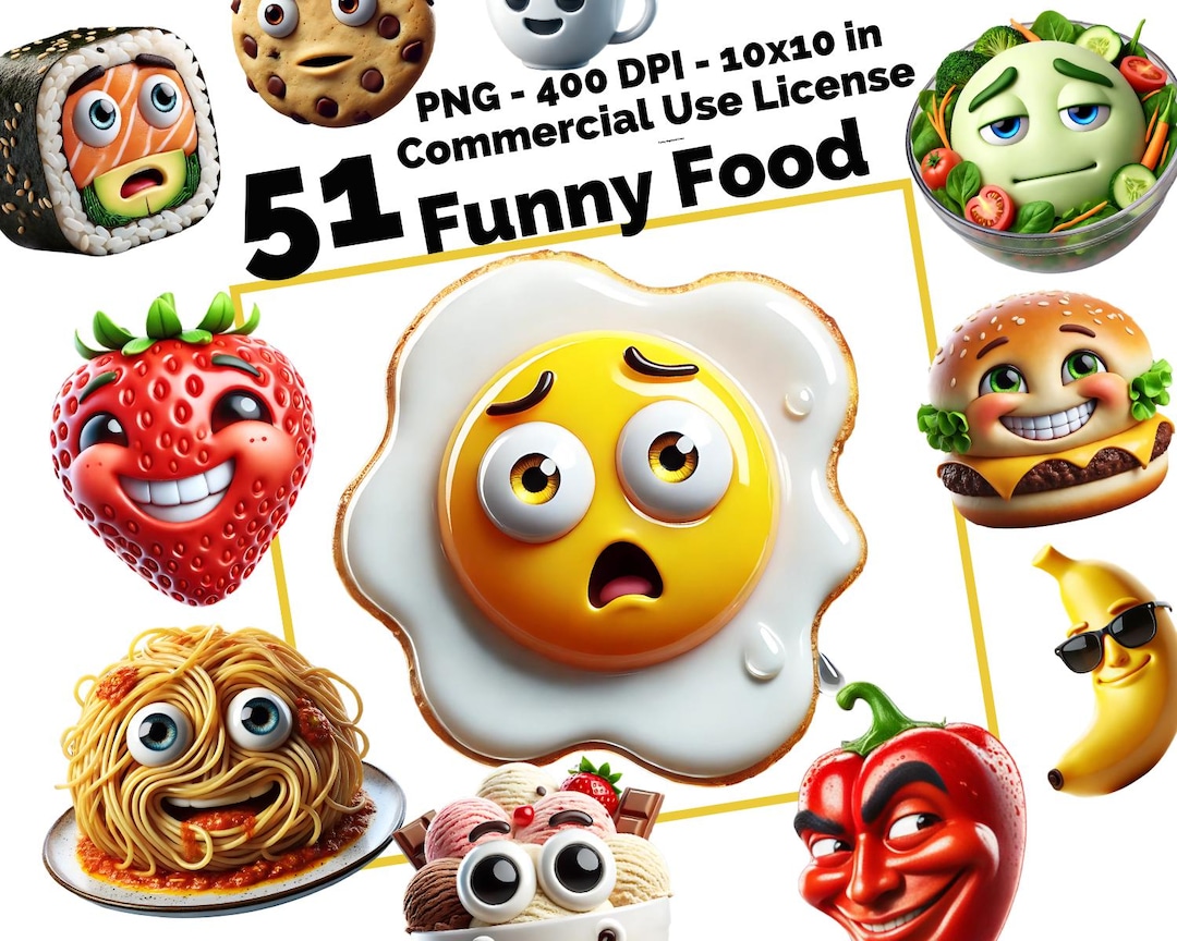 Funny Food Clipart 51 Pngs High Quality 400 DPI, Cute & Comical Food ...