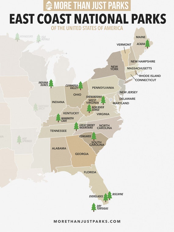 Mapa De Los Parques Nacionales De La Costa Este