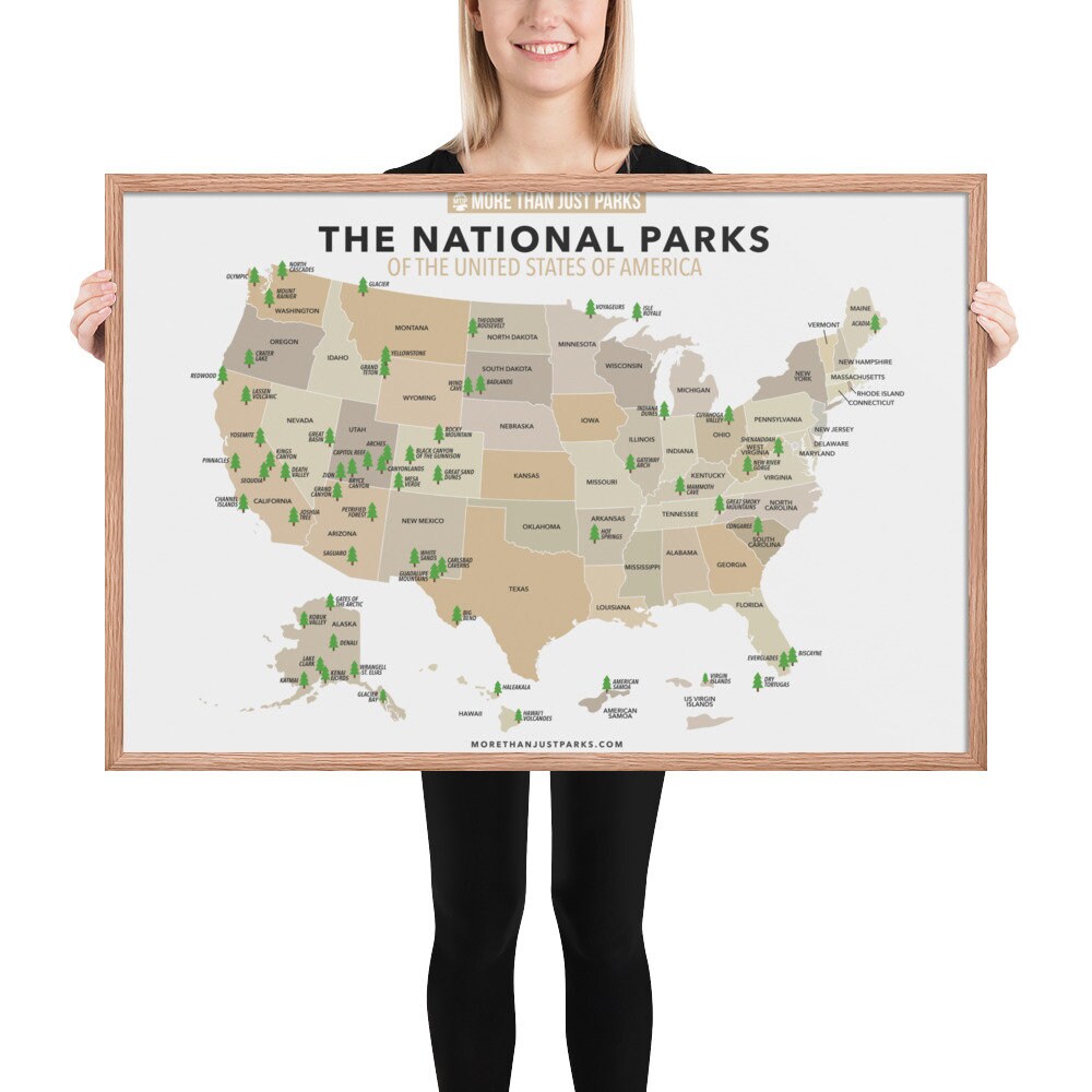 Framed US National Parks Map 24x36 by More Than Just Parks - High ...