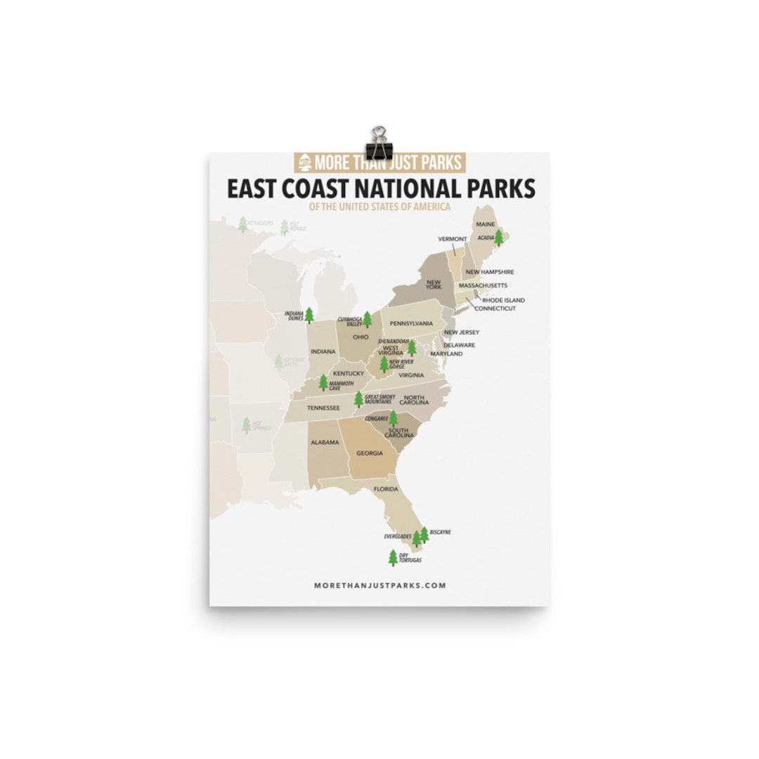 East Coast National Parks Poster | 12x16" Museum-quality Matte Print ...