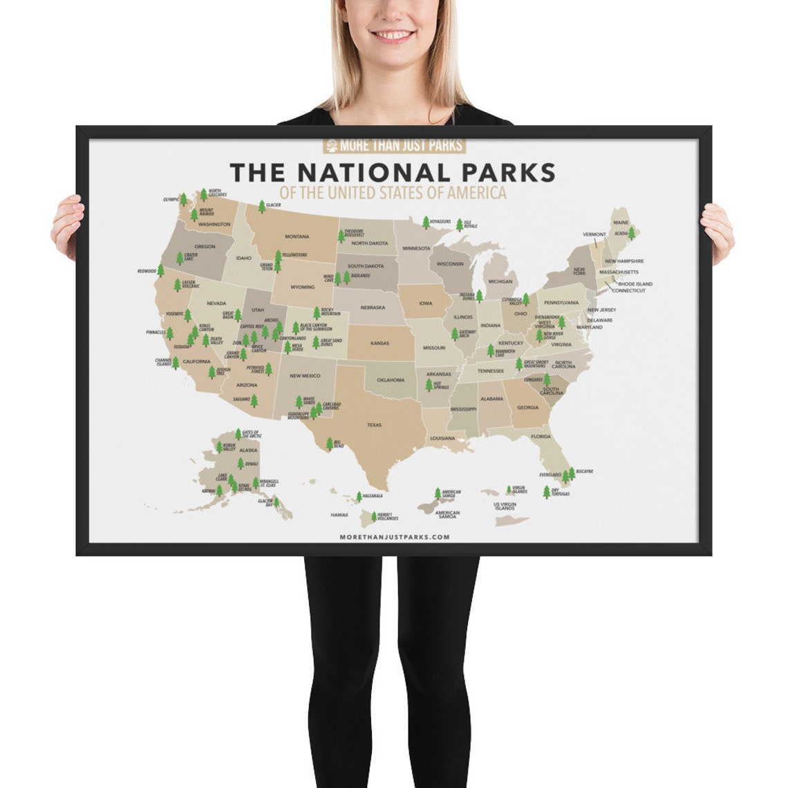 Framed US National Parks Map 24x36 by More Than Just Parks - High ...