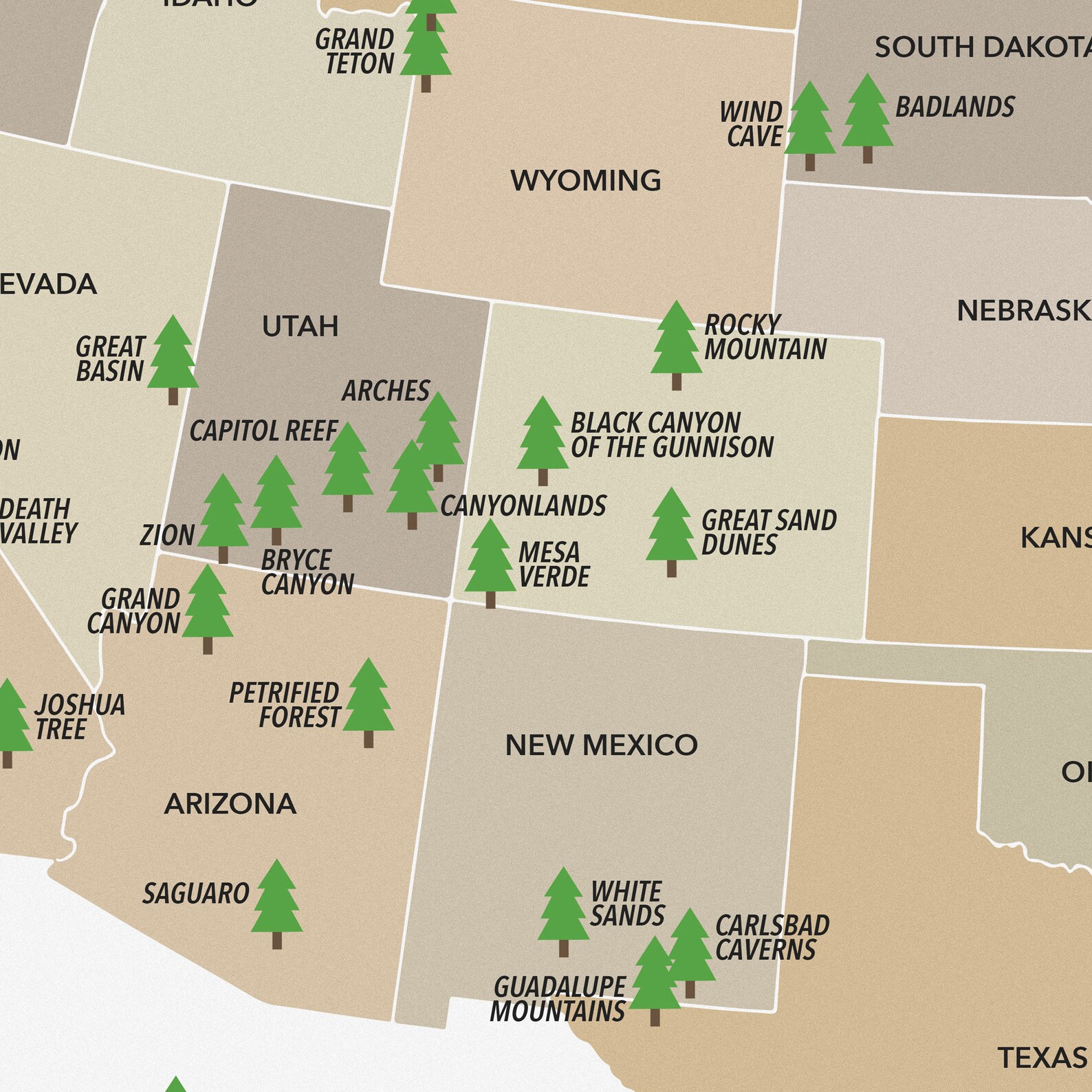 National Parks Map square Digital Download - Etsy