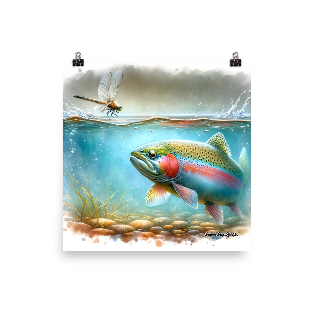 Fishing Inspired Poster rainbow Trout's Dance With Dragonfly Serene ...