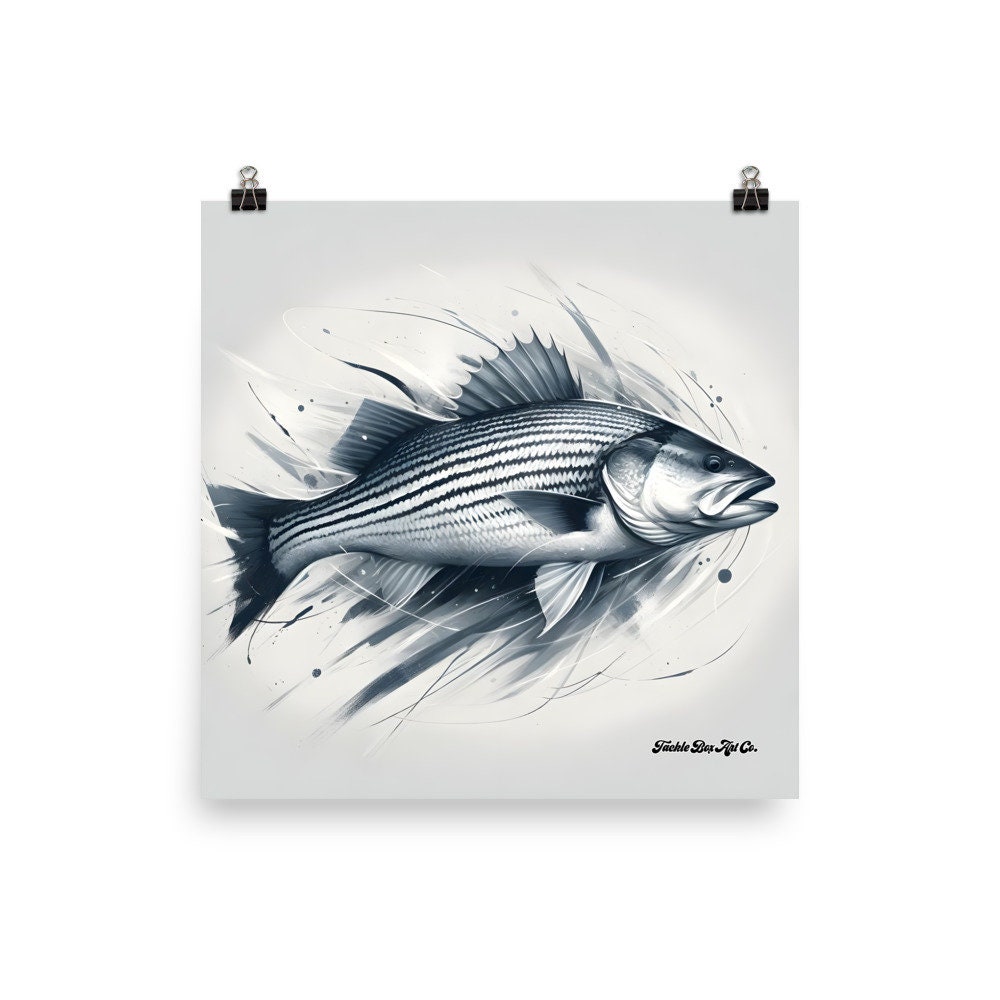 Fishing Inspired Poster striped Bass Elegance Greywashed Acrylic Art A ...