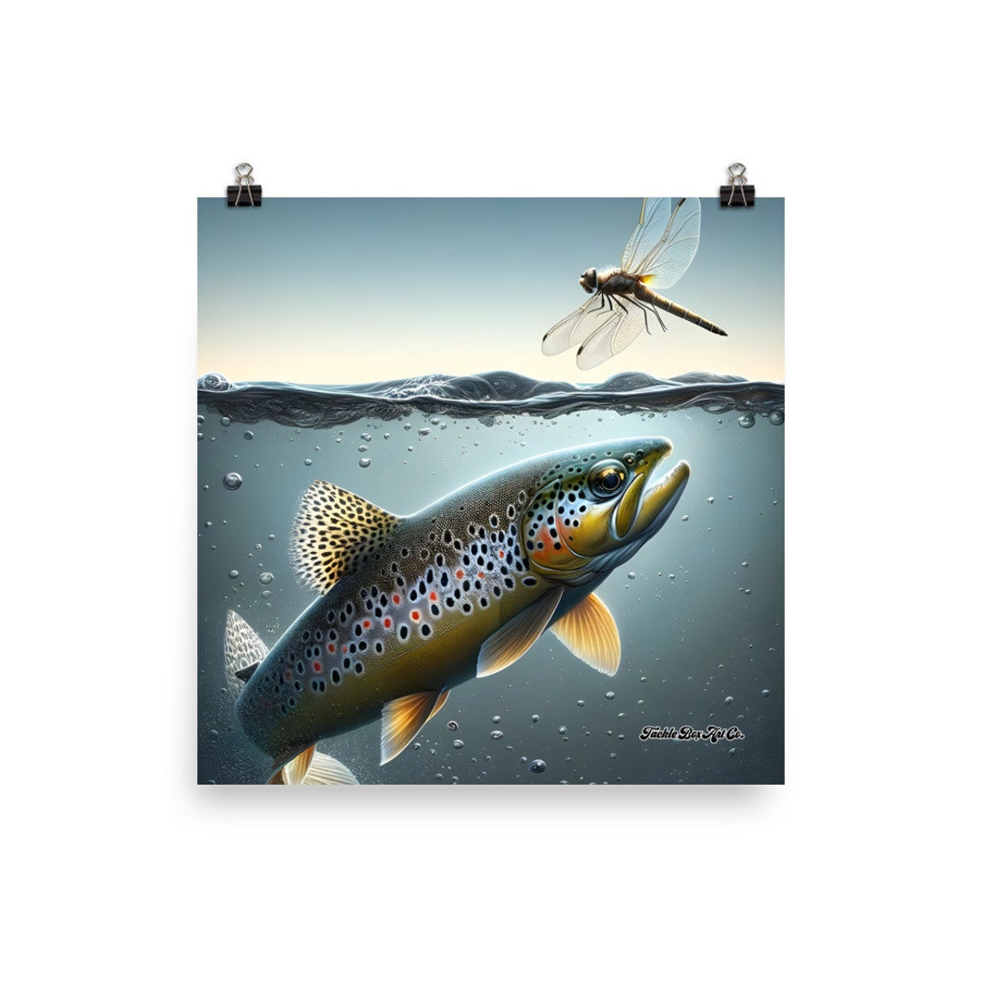 Fishing Inspired Poster trout & Dragonfly: Serene Water Dance ...