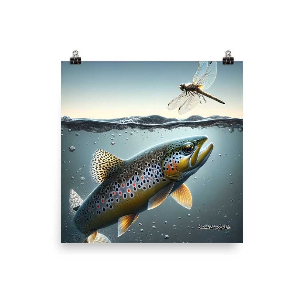 Fishing Inspired Poster trout & Dragonfly: Serene Water Dance ...