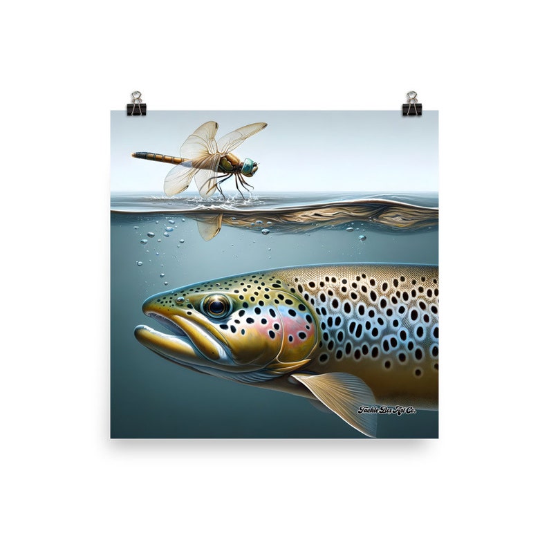 Fishing Inspired Poster trout's Gaze: Dragonfly Dance on Water Serene ...