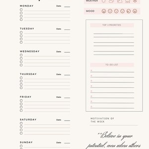 Weekly Planner With Motivational Quote - Etsy