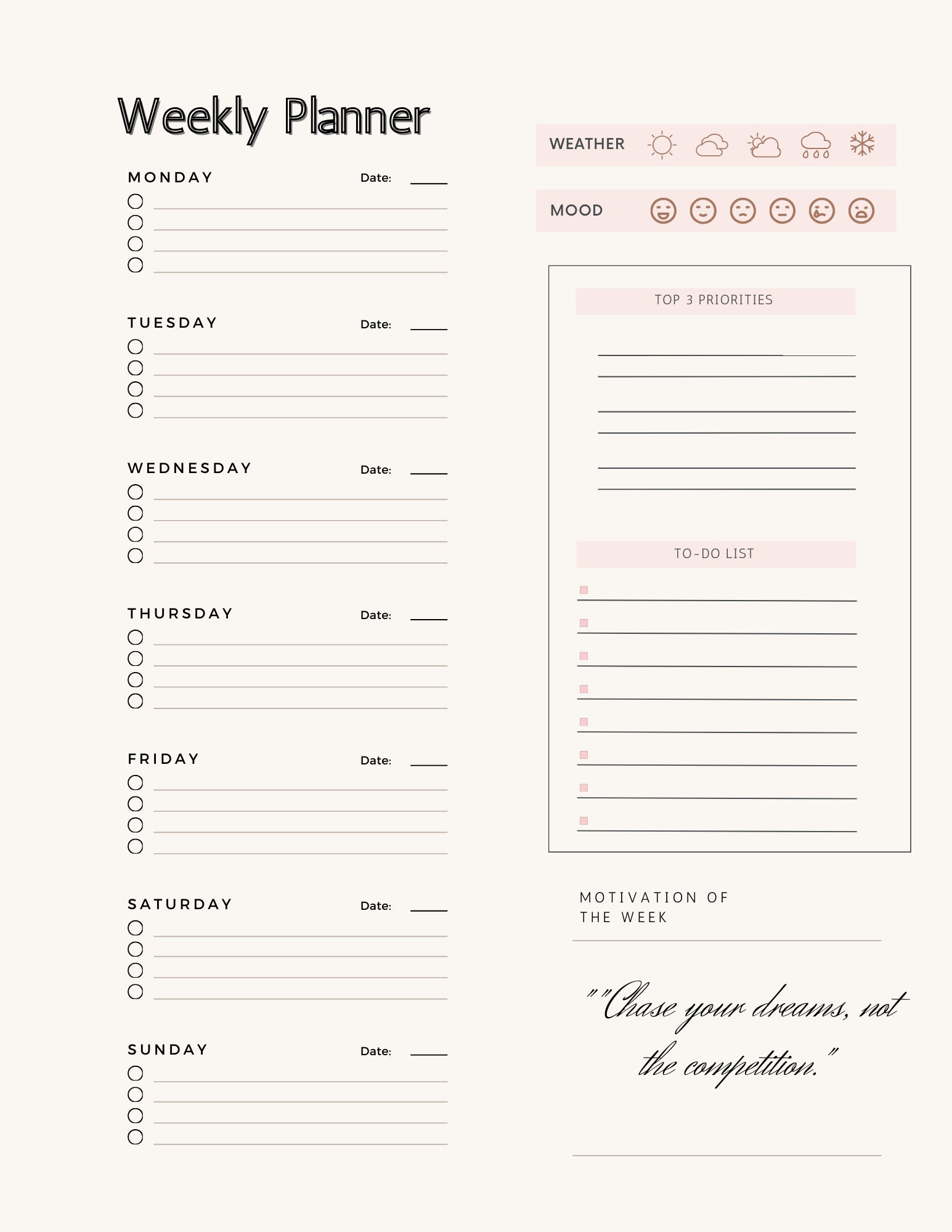 Weekly Planner With Motivational Quote - Etsy