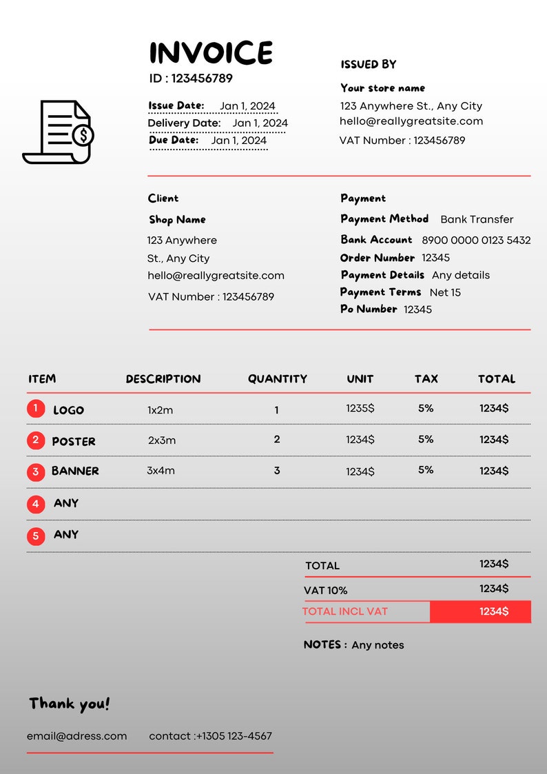 Invoice Template | Editable & Printable Invoice Template | Digital ...