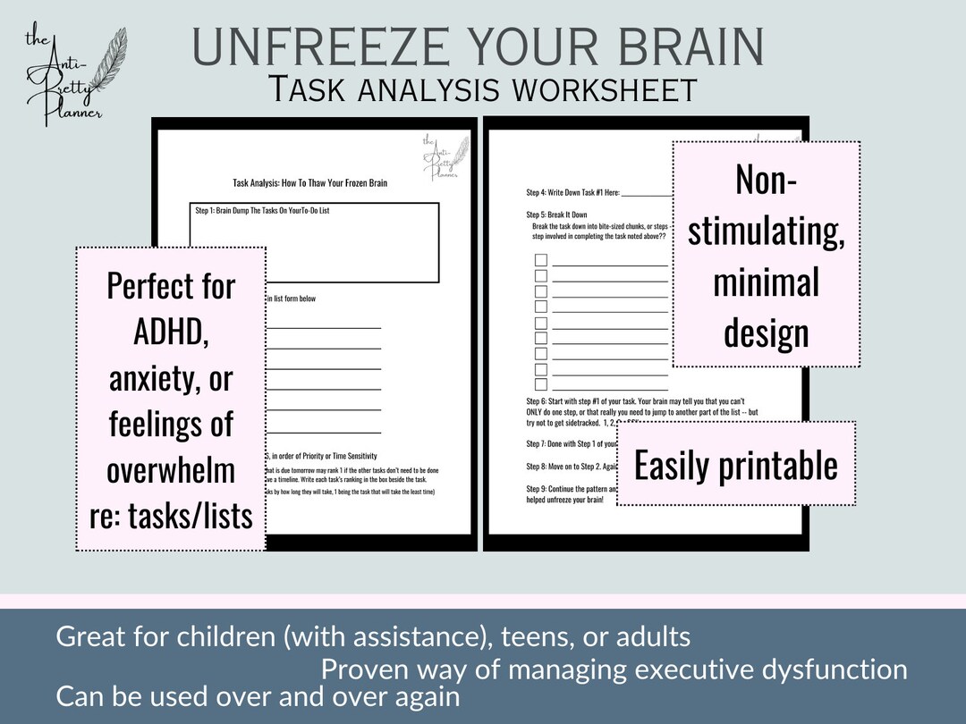 Task Analysis Worksheet for Anxiety, ADHD, Kids, Overwhelm, Therapy ...