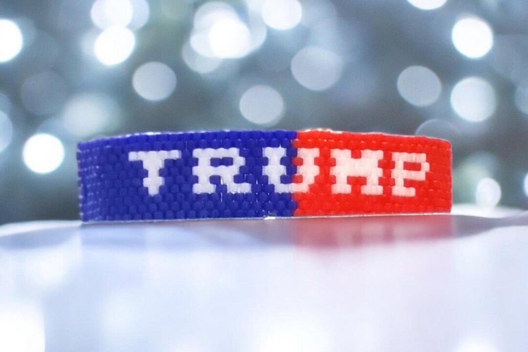 Trump 2024 Bead Bracelet Red White Blue Peyote Stitch Adjustable Miyuki ...