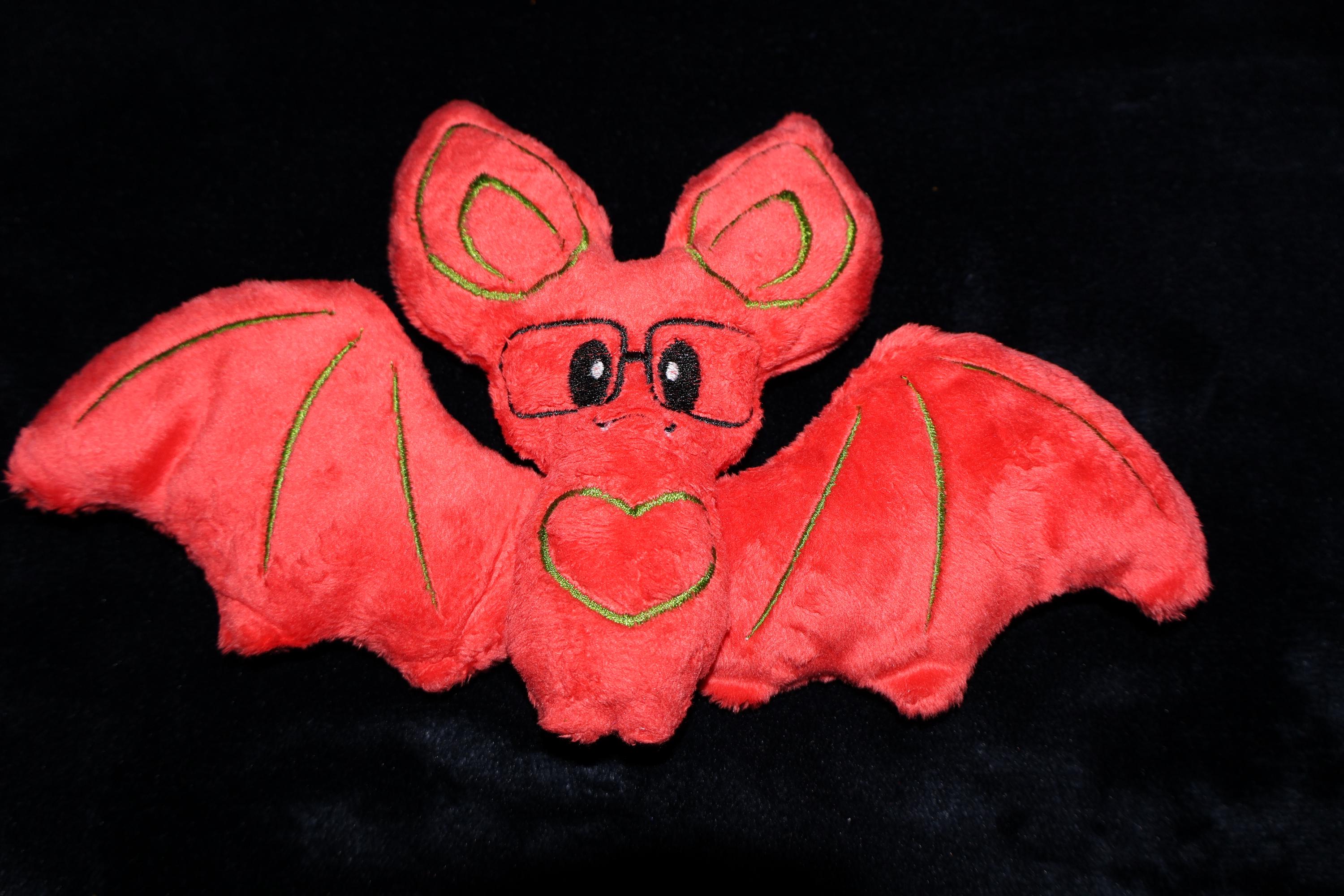 Bat Plush Red With Green Accents and Bat Plushie Bat Plush Soft Minky ...
