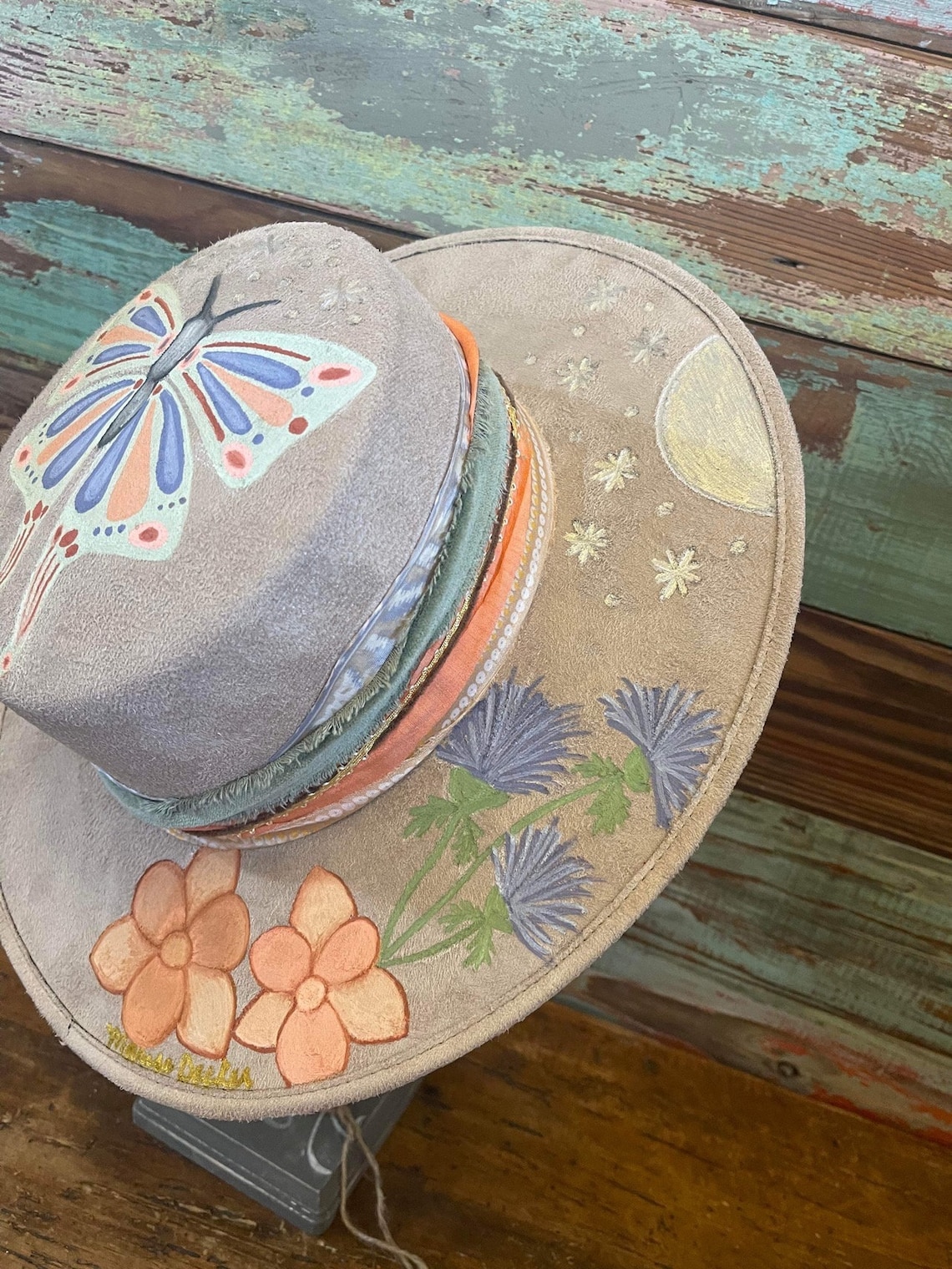 Moon Moth Hand Painted Corodobes Style Womens Cowboy Hat - Etsy