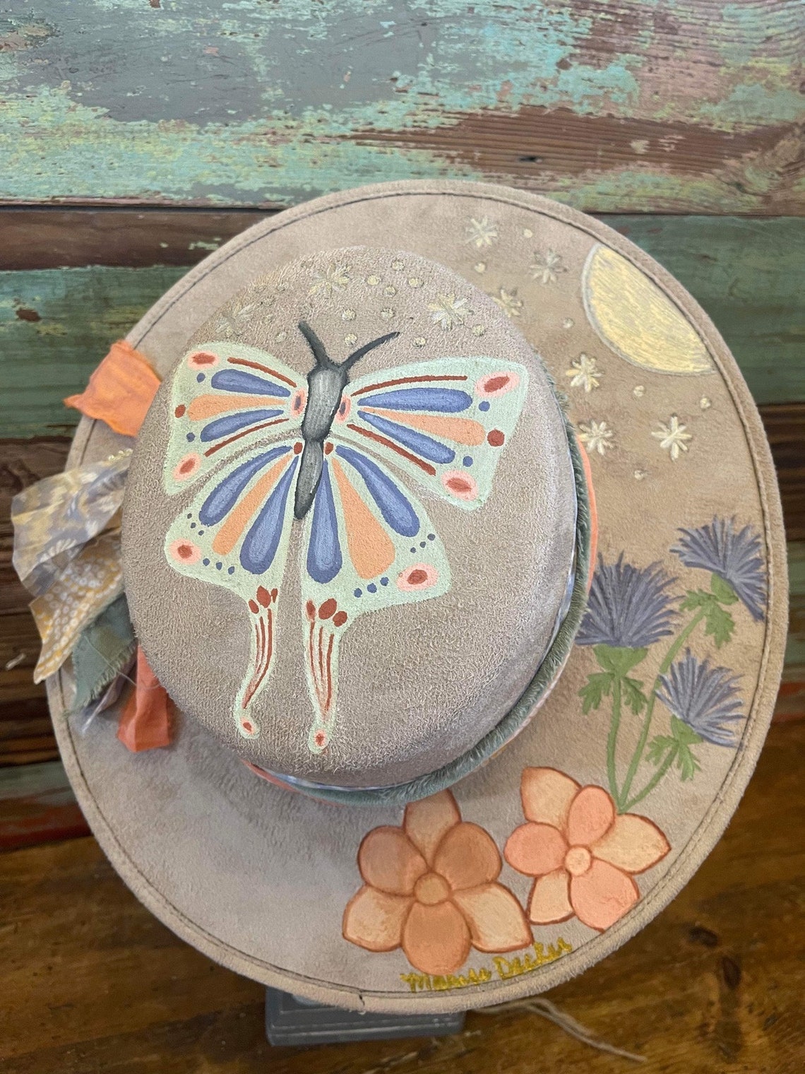 Moon Moth Hand Painted Corodobes Style Womens Cowboy Hat - Etsy