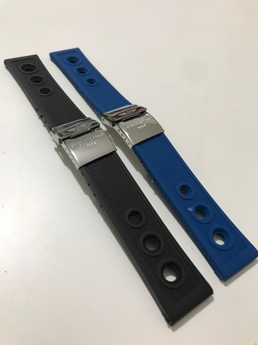 22mm Breitling Navitimer Black Blue Rubber Watch Band Strap Deployment ...