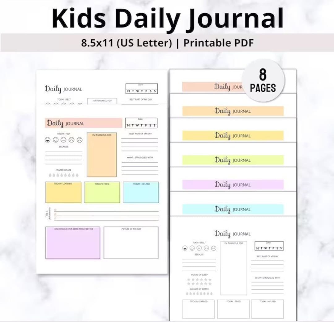 Kids Daily Journal Printable Kids Journal DIY Journal Pages Diary for ...