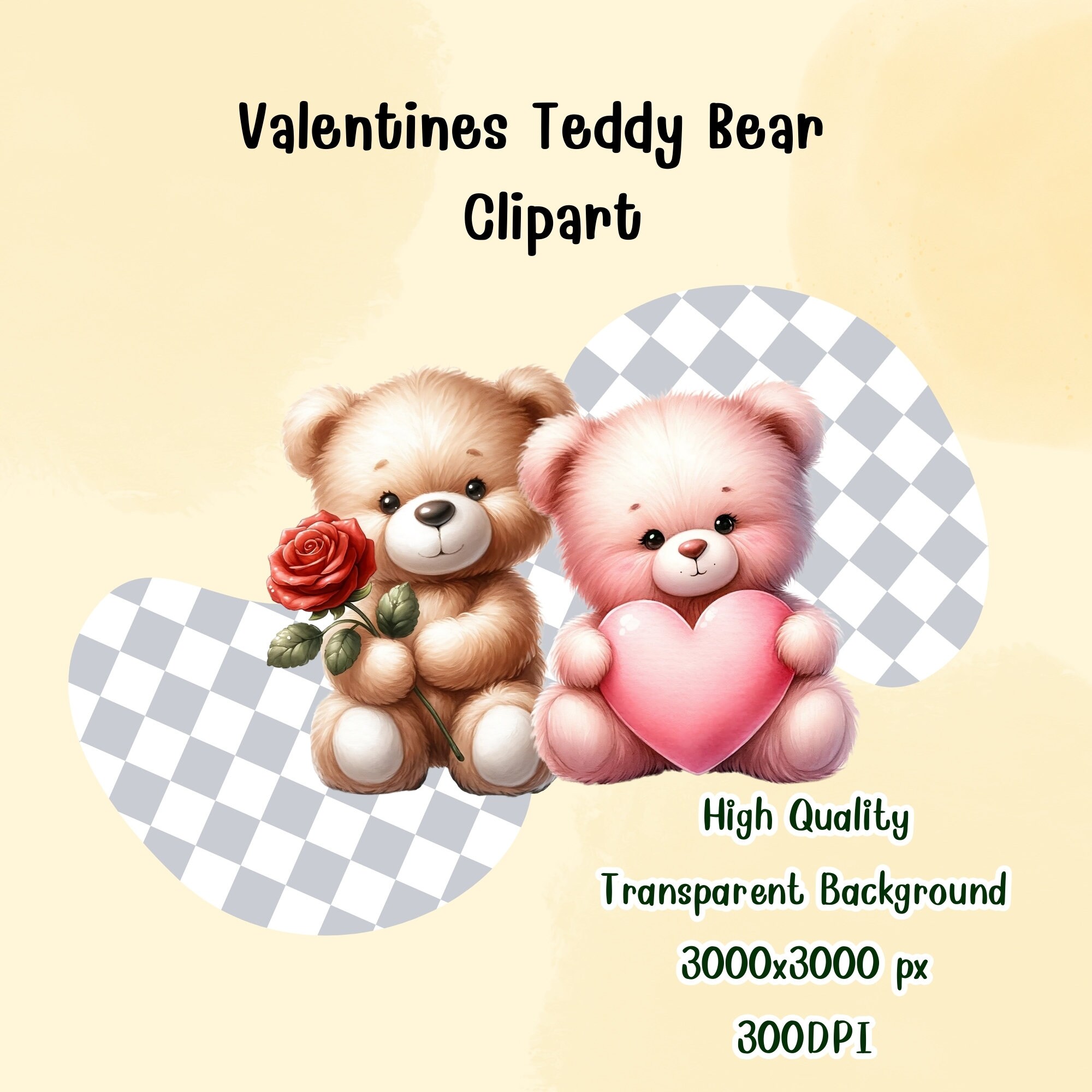 Watercolor Valentines Teddy Bear Clipart,40 PNG, Valentines Teddy Bear ...