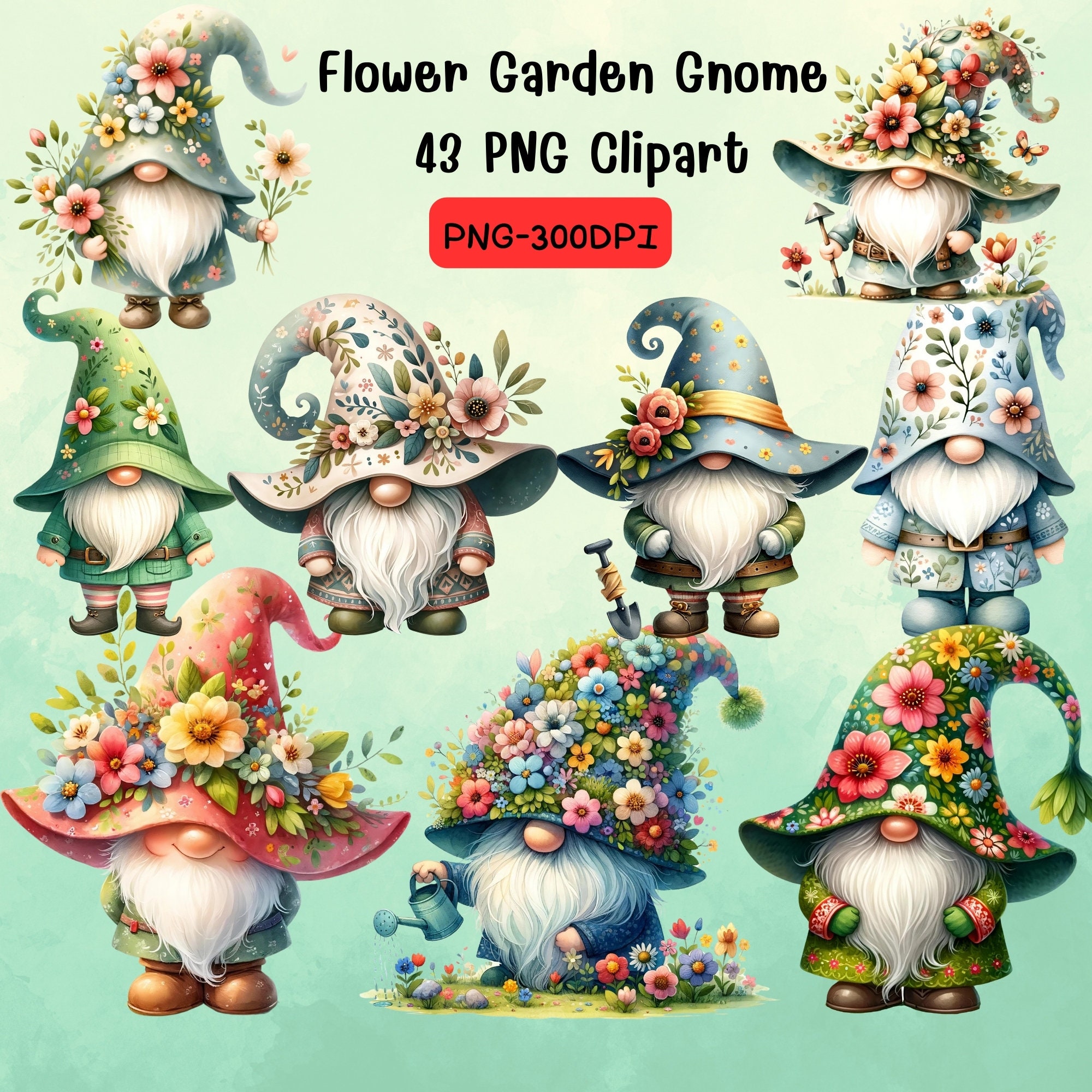 Spring Gnomes PNG Bundle Collection,flower Garden Gnome Png,watercolor ...