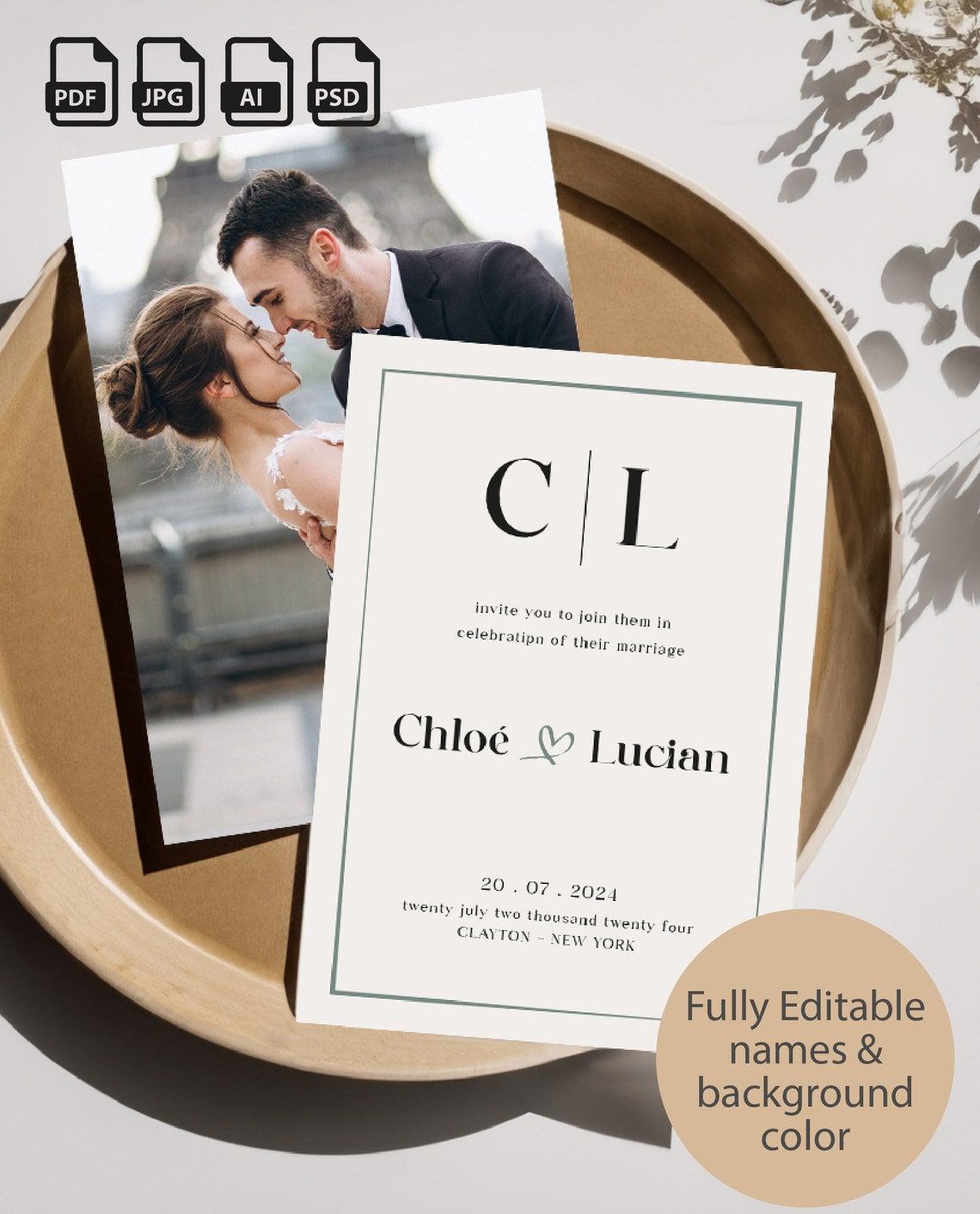 Minimalist Wedding Invitation Editable Invite Modern Wedding Card With ...