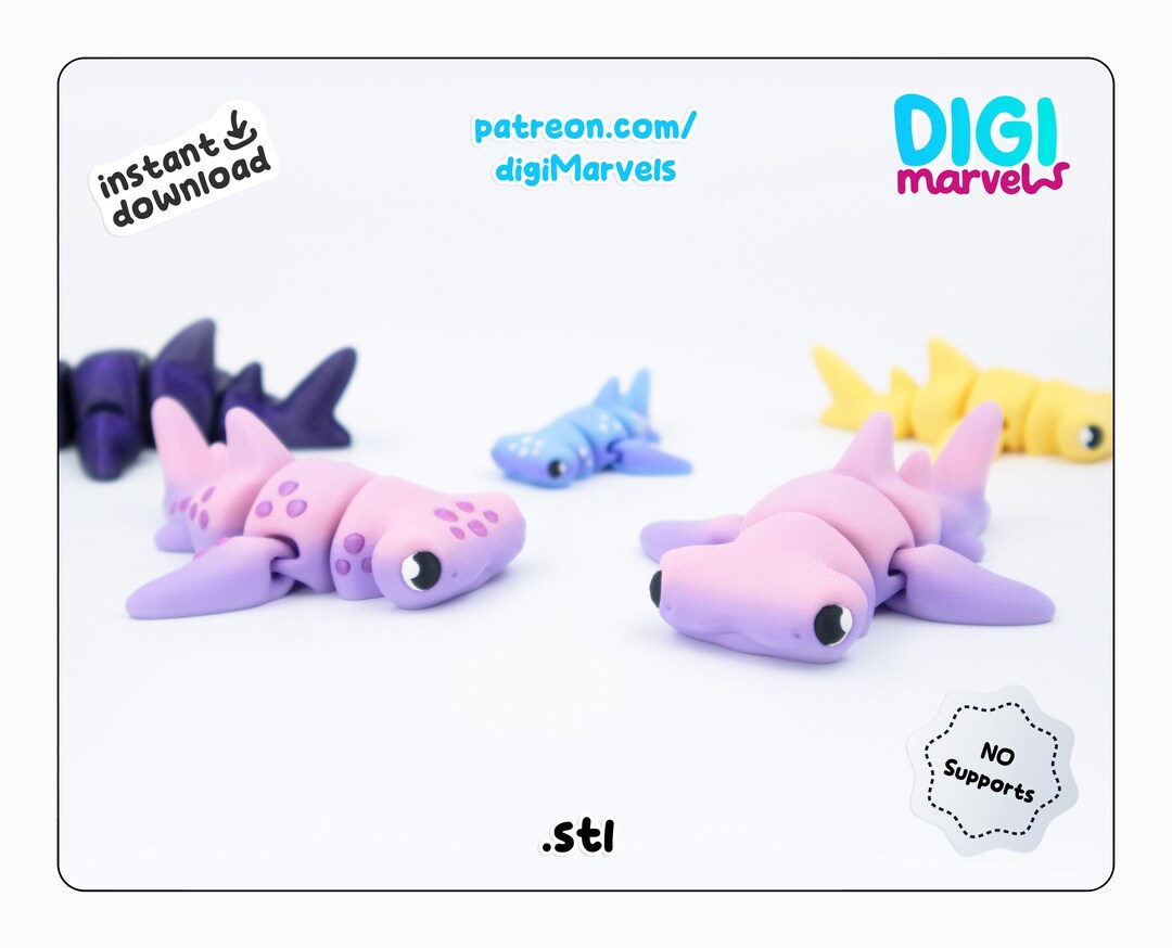 Hammerhead Shark Flexi STL, 3mf Files | Tiny Articulated Toy + Keychain ...