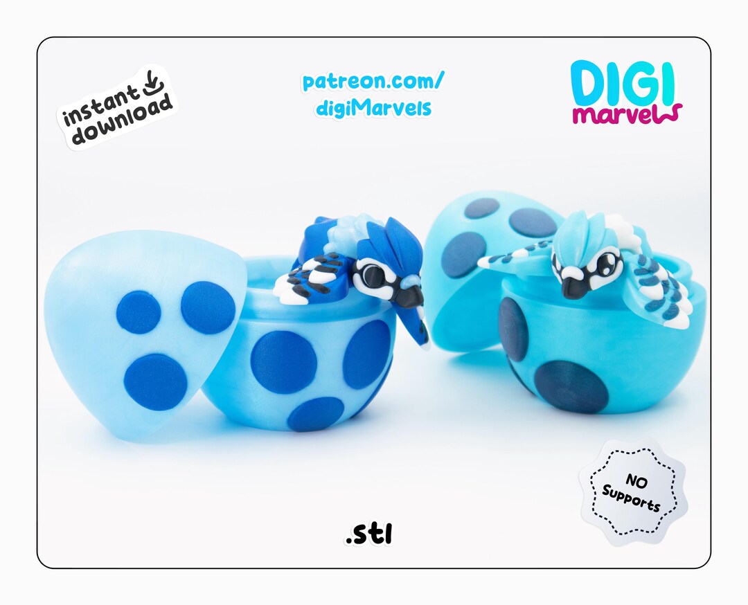 Blue Jay STL, 3mf File | Articulated Winter Bird Toy + Keychain + Egg ...