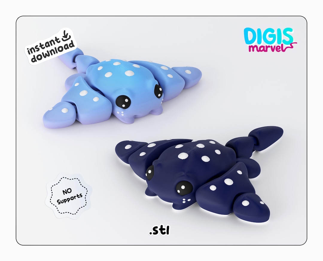 Manta Ray Flexi STL, 3mf File | Articulated Toy + Keychain | File for ...