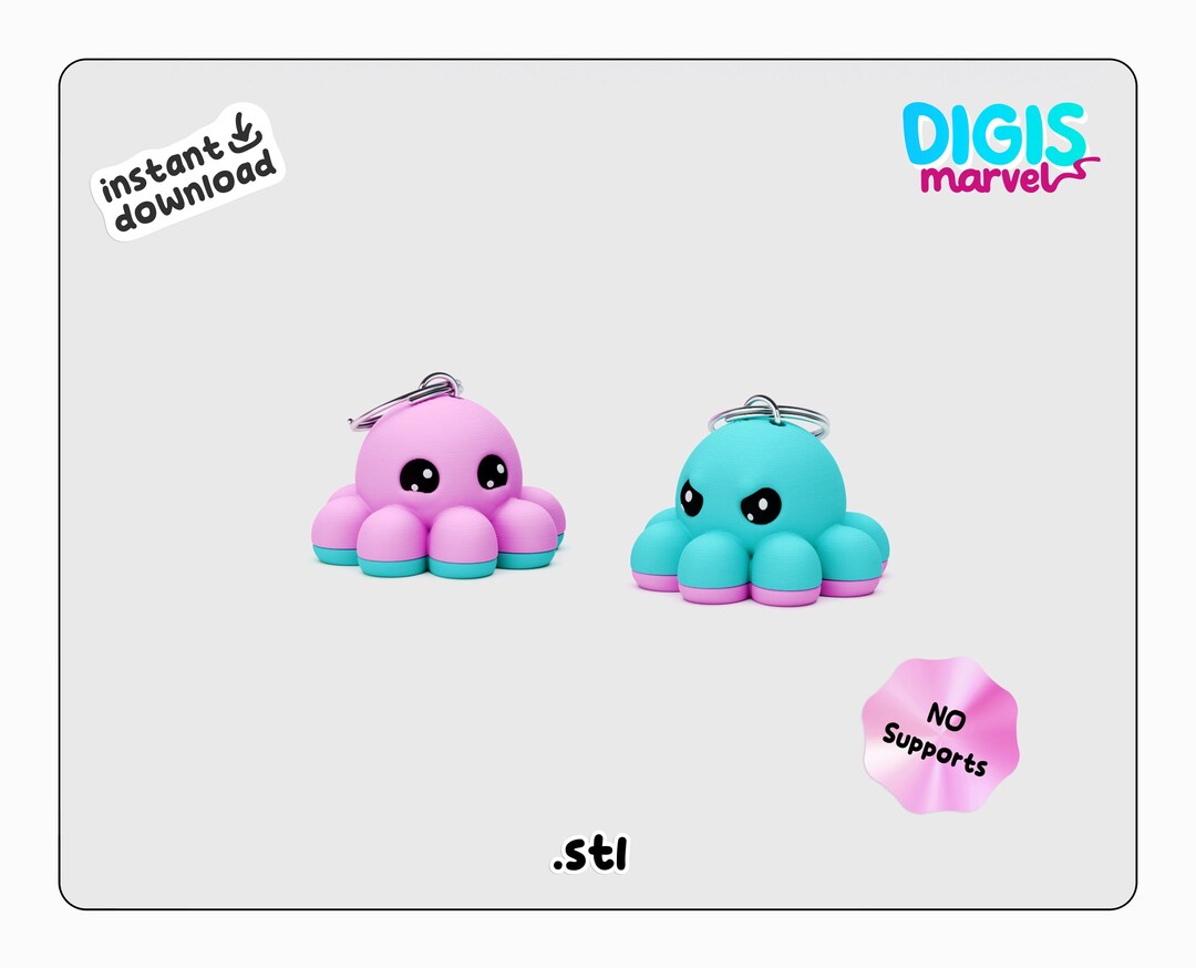 Octopus Mood Keychain STL, 3mf | Cute Keychain 3d Printing File ...
