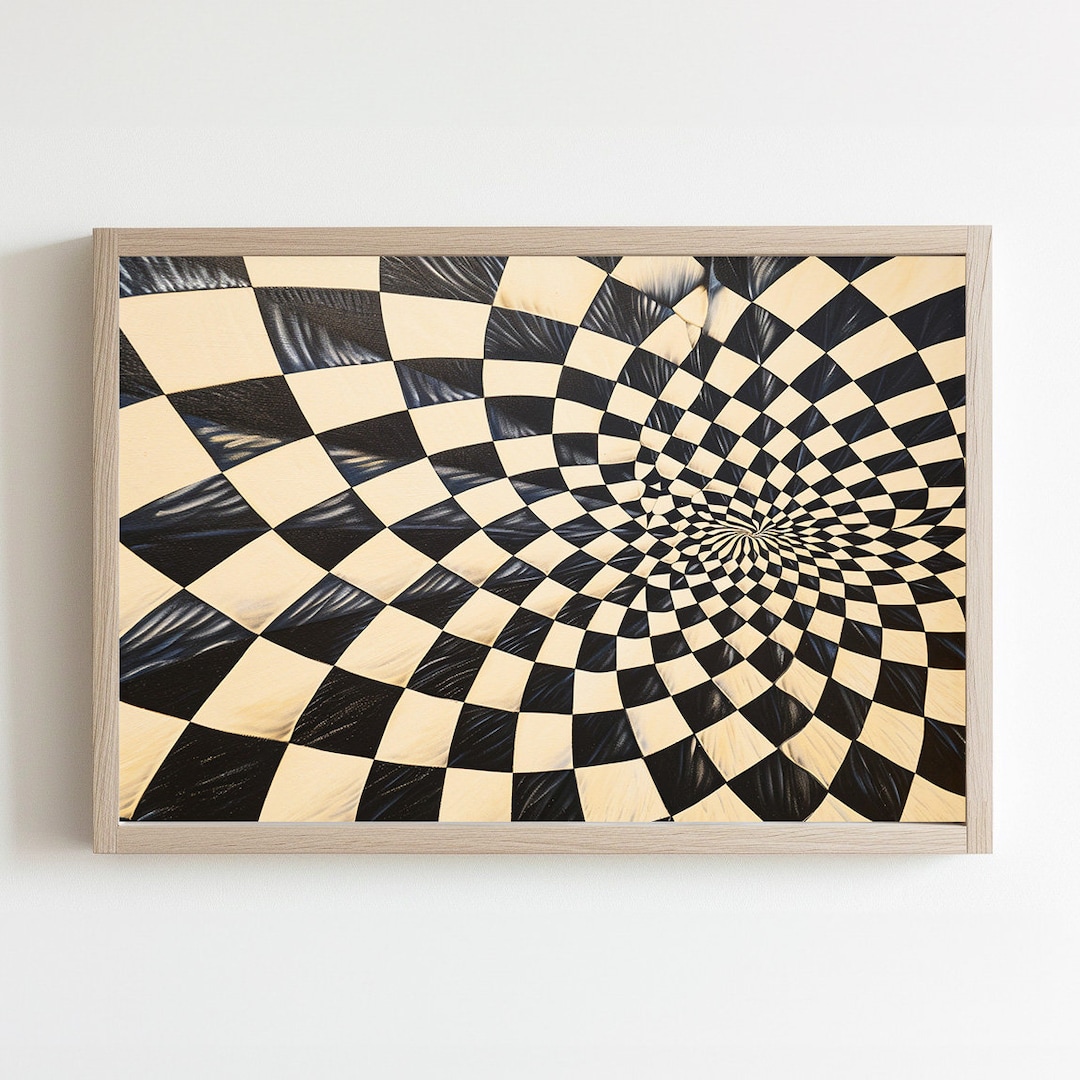 Checkered Illusion Wall Art Print, Framed Retro Surreal Checkerboard ...