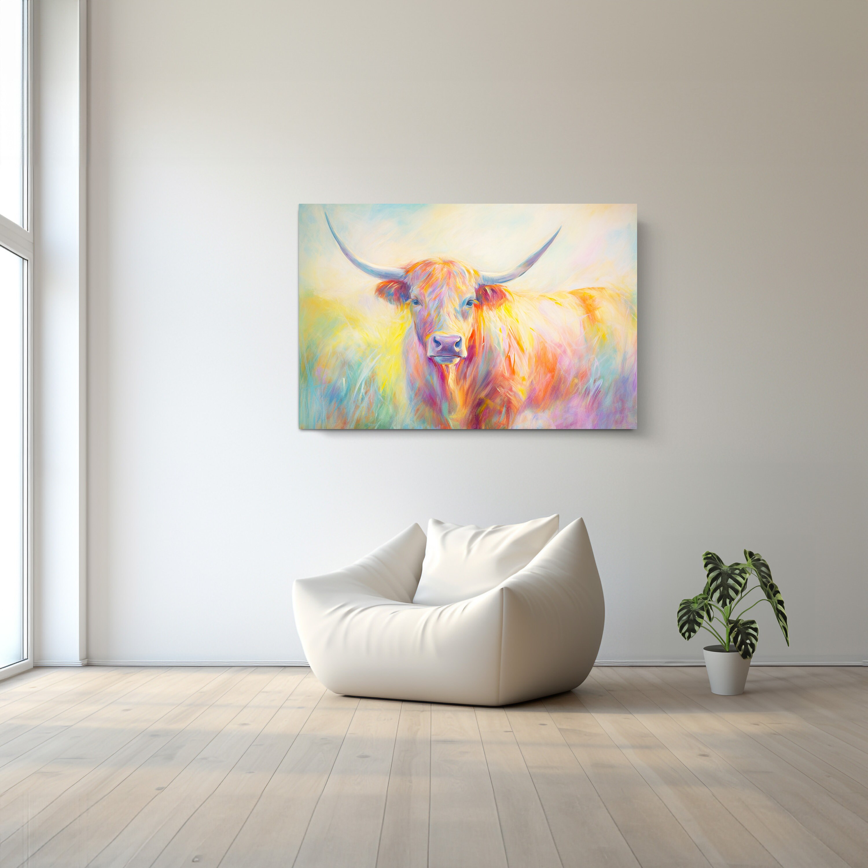Pastel Highland Cow Wall Art Print, Framed Canvas Painting - Etsy