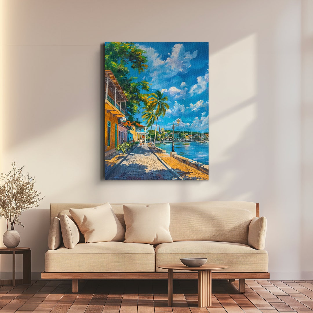 Barbados Caribbean Wall Art Print, Tropical Painting, Vertical ...