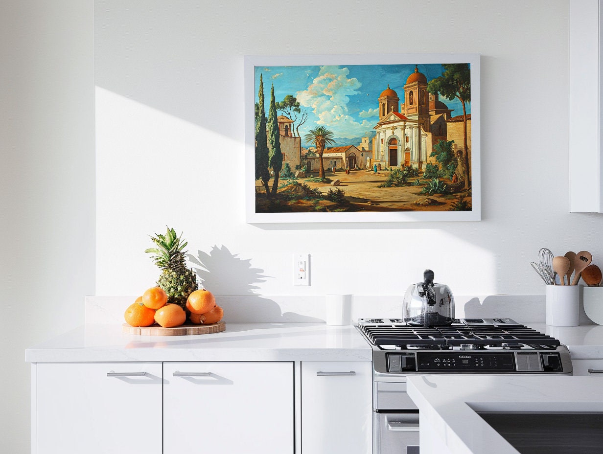 Mexican Mission Wall Art Print, Traditional Hispanic Folk Decor, Latin ...