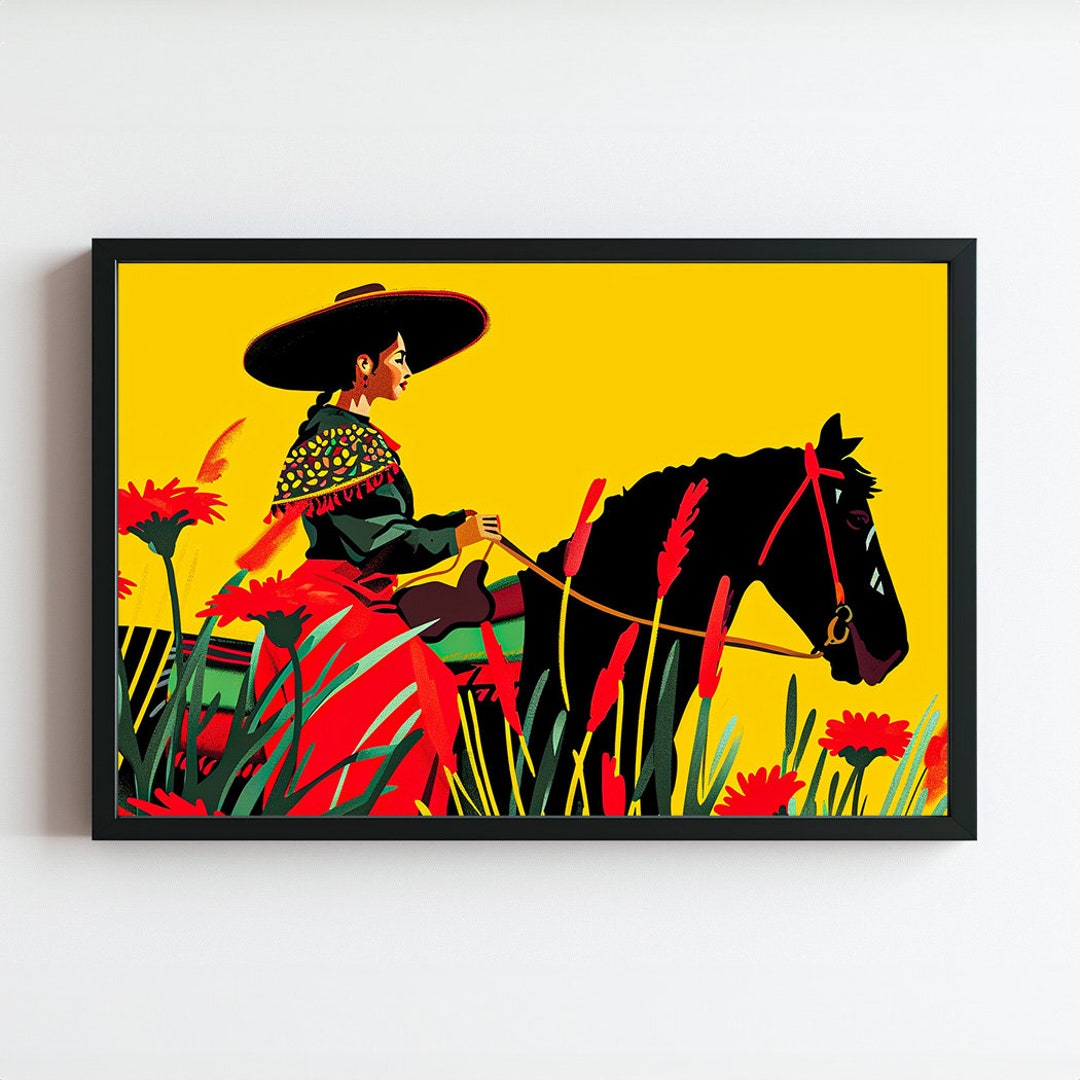 Mexican Cowgirl Art Print, Hispanic Equestrian Canvas, Horse Woman Wall ...