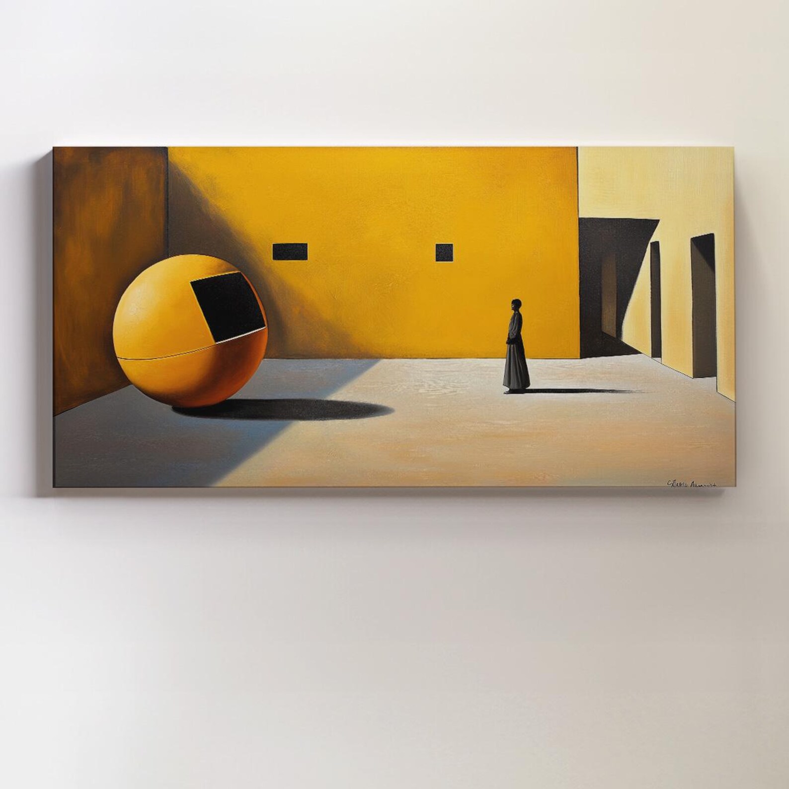 Abstract Sci-fi Wall Art Print, Yellow Landscape Wide Canvas, Panoramic ...