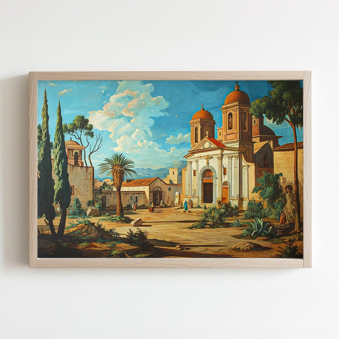 Mexican Mission Wall Art Print, Traditional Hispanic Folk Decor, Latin ...